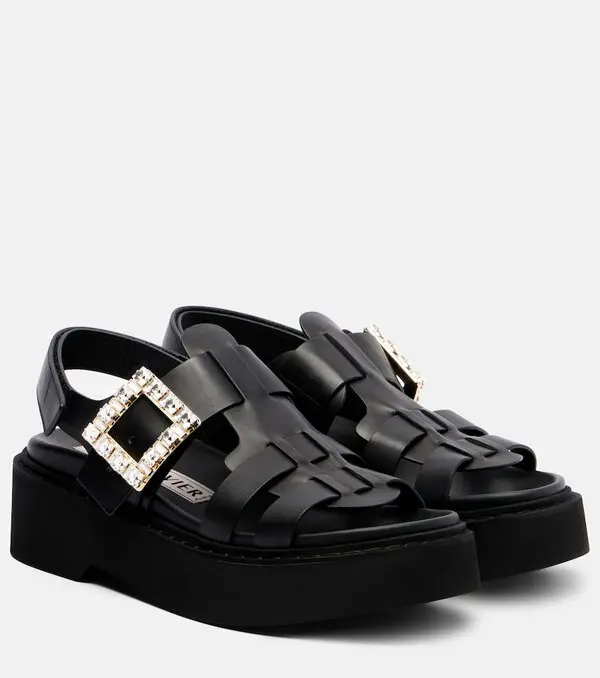 ROGER VIVIER Leather Platform Sandals - Black