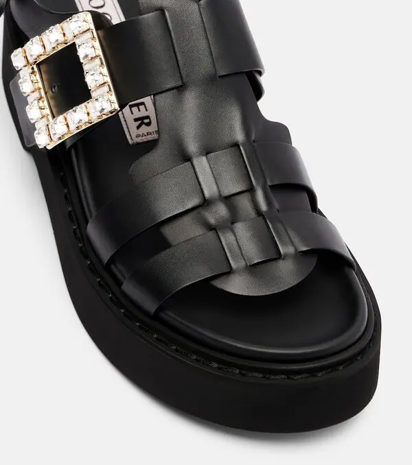 ROGER VIVIER Viv' Rangers Leather Platform Sandals