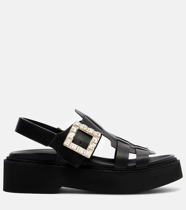 ROGER VIVIER Viv' Rangers Leather Platform Sandals