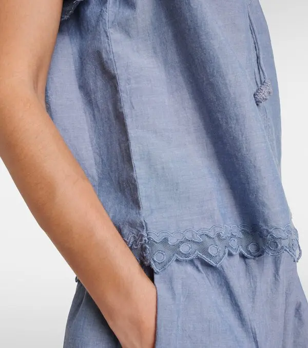 Ulla Johnson Effie Lace-trimmed Cotton Top - Blue