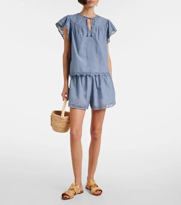 Ulla Johnson Effie Lace-trimmed Cotton Top