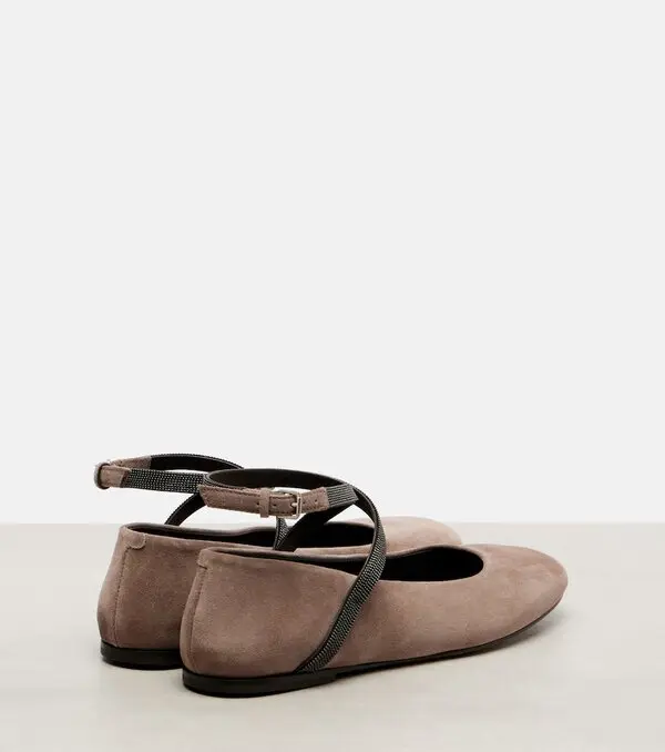 Brunello Cucinelli Monili Suede Ballerina Flats