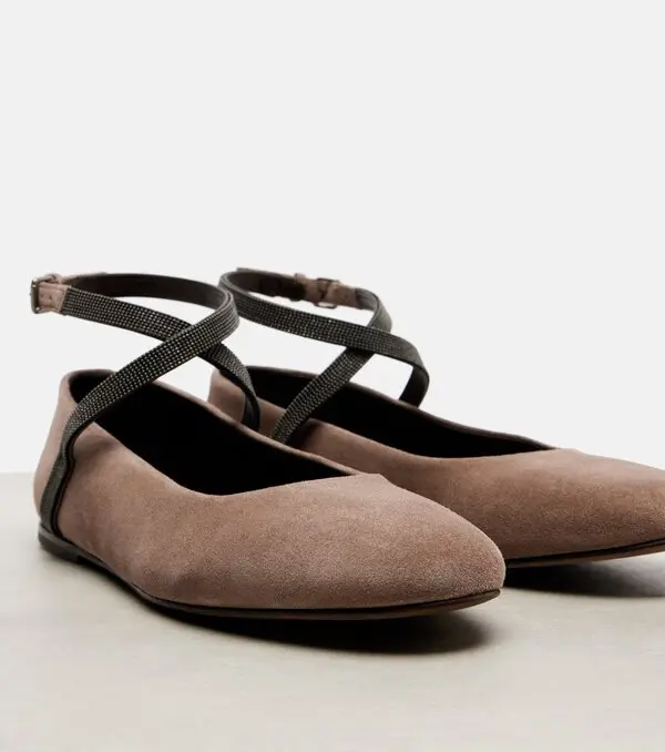 Brunello Cucinelli Monili Suede Ballerina Flats