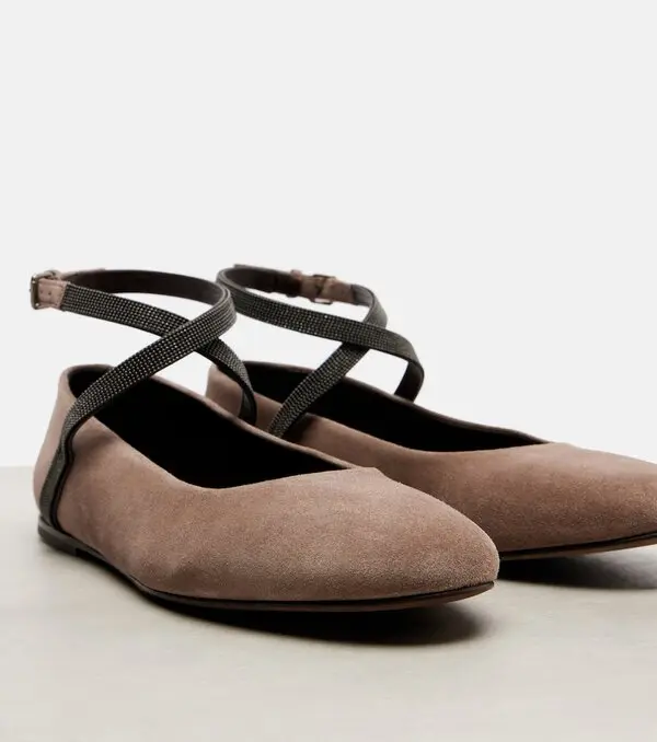 Brunello Cucinelli Monili Suede Ballerina Flats