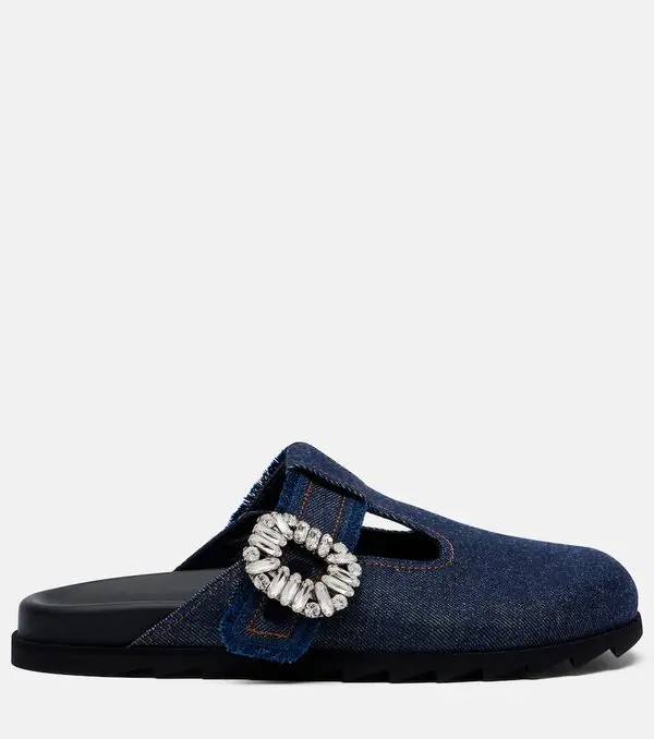 ROGER VIVIER Slidy Viv' Embellished Denim Mules