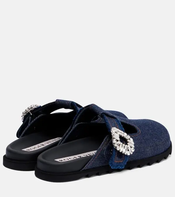 ROGER VIVIER Slidy Viv' Embellished Denim Mules