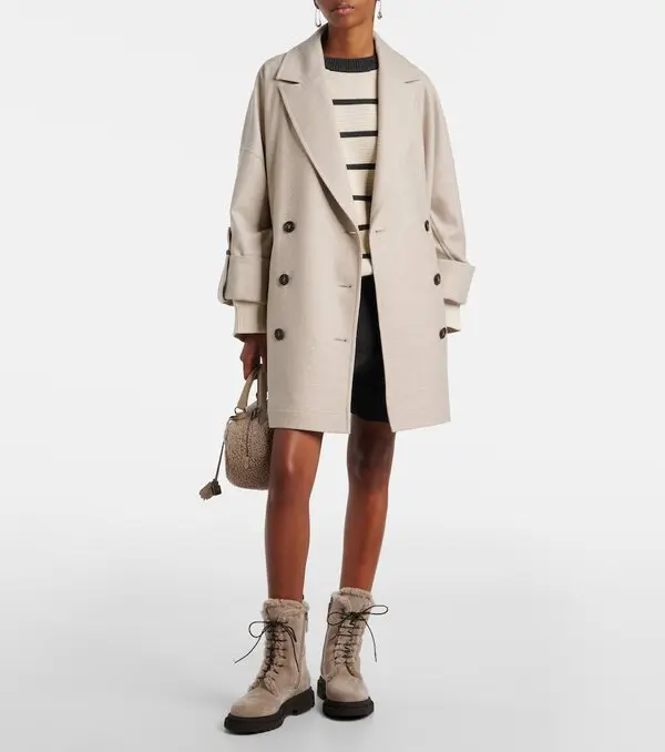 Brunello Cucinelli Shearling Trimmed Suede Combat Boots