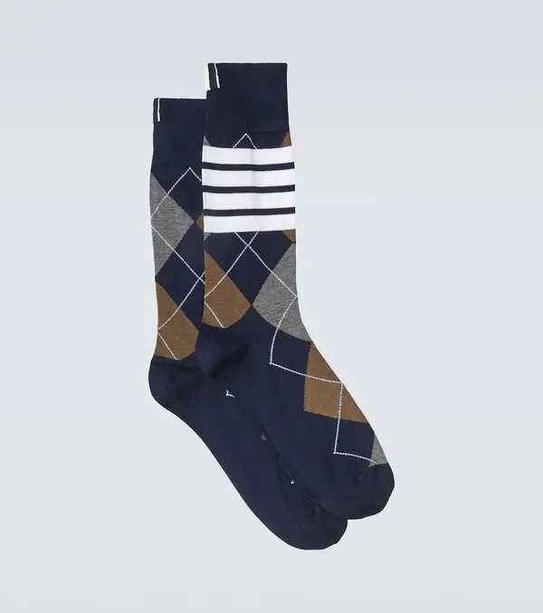 Thom Browne Printed Cotton-blend Crew Socks - Blue