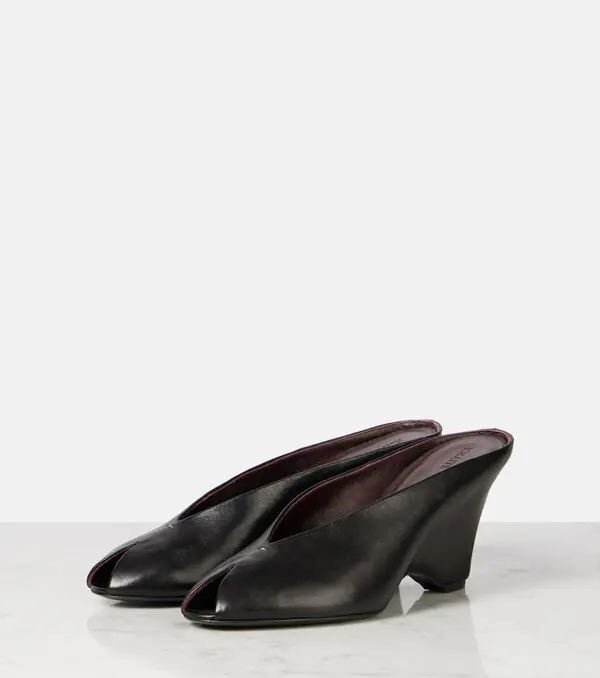 Khaite Cloak" Peep-toe Wedge Mules In Leather - Black