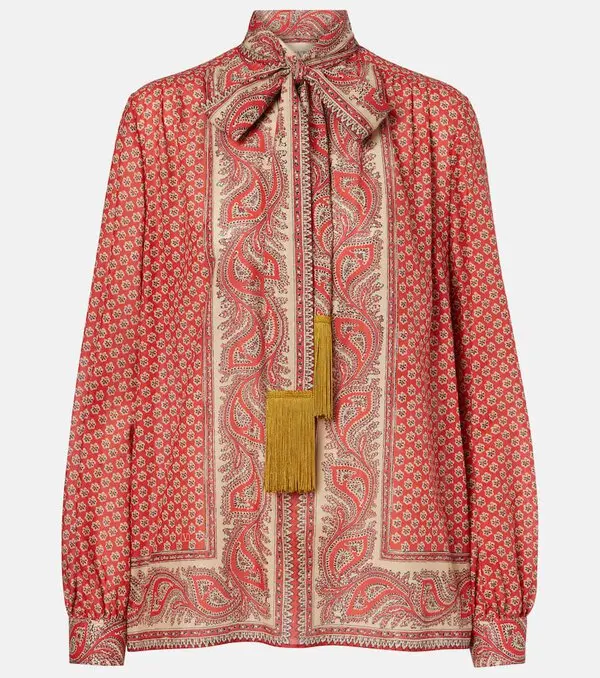 Valentino Garavani Printed Tie-neck Cotton Blouse