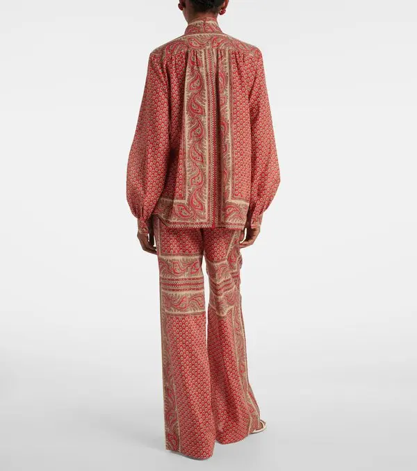 Valentino Garavani Printed Tie-neck Cotton Blouse