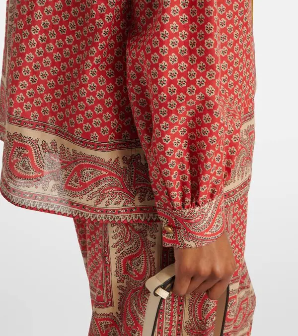 Valentino Garavani Printed Tie-neck Cotton Blouse