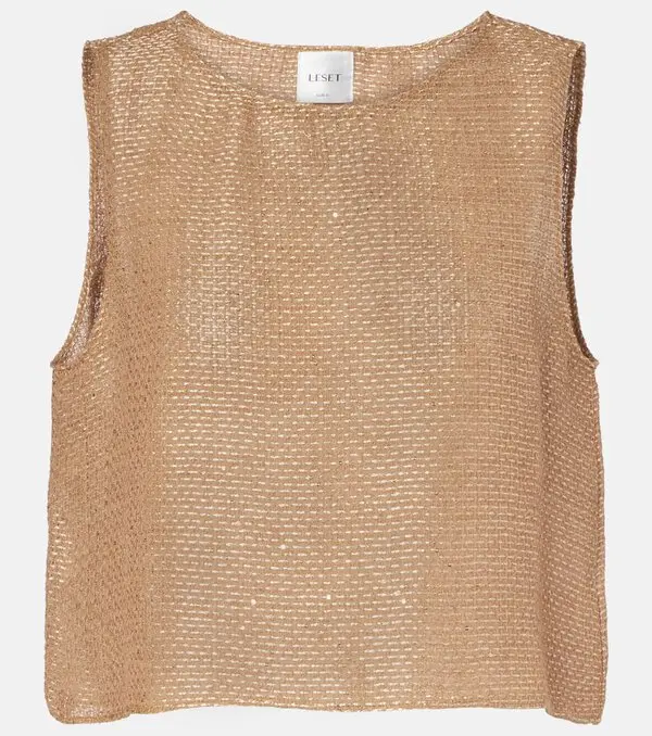 LESET Stella Sequined Cropped Tank Top - Gold