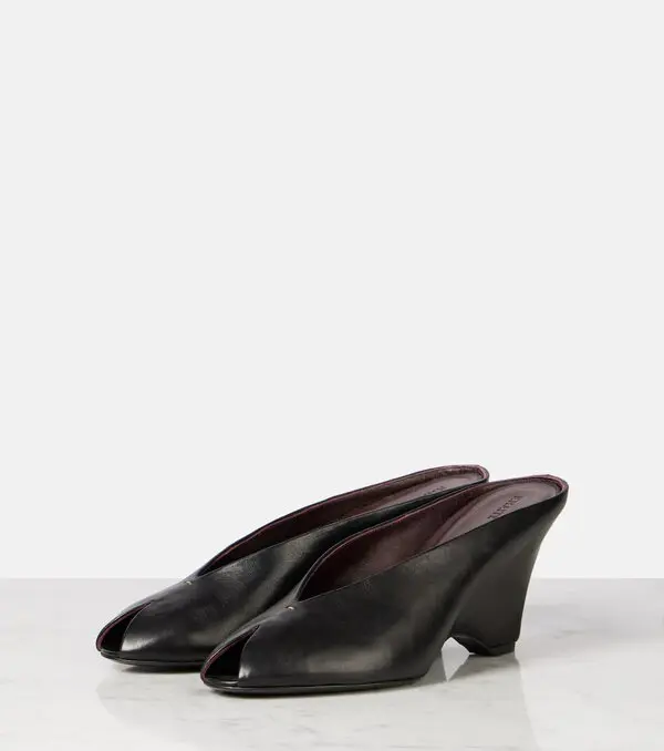 Khaite Cloak 75 Leather Wedge Mules - Black
