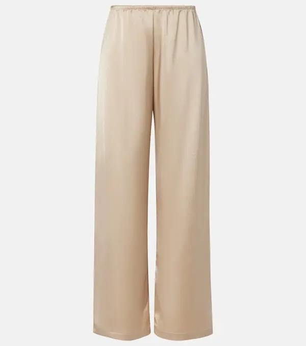 LESET Barb Satin Wide-leg Pants - Beige