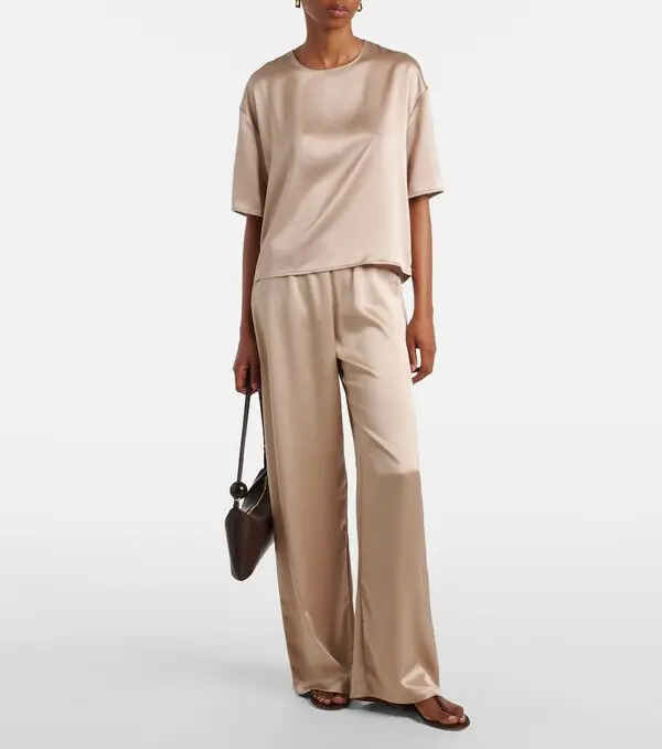 LESET Barb Satin Wide-leg Pants - Beige