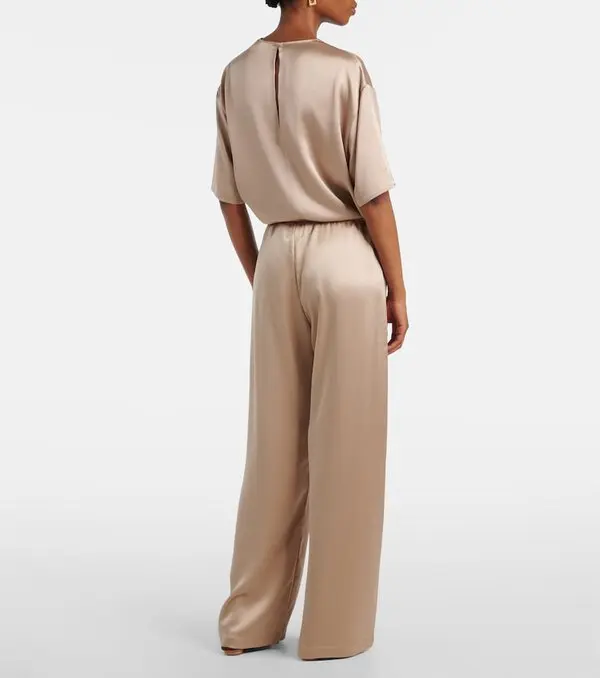 LESET Barb Satin Wide-leg Pants - Beige