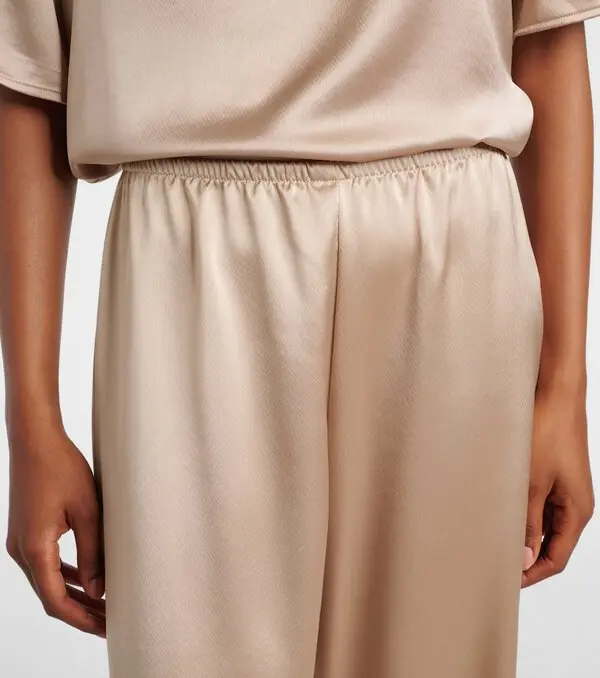 LESET Barb Satin Wide-leg Pants - Beige