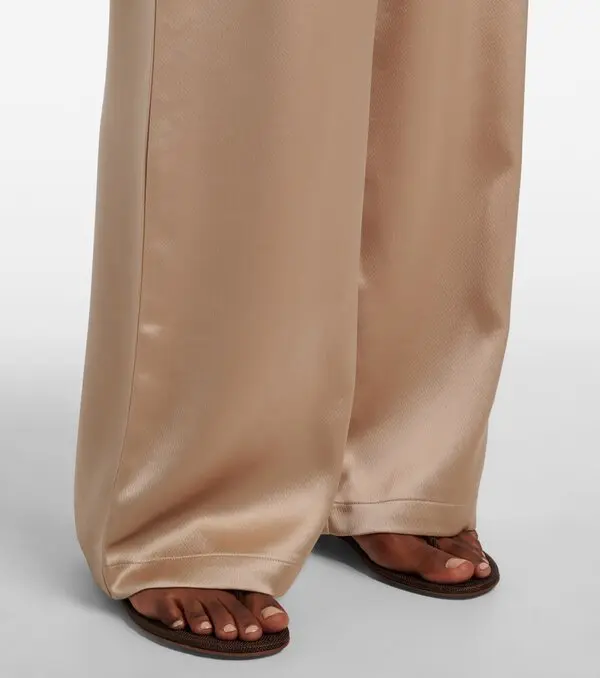 LESET Barb Satin Wide-leg Pants - Beige
