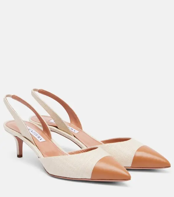 AQUAZZURA Milanese 50 Leather Slingback Pumps - Beige