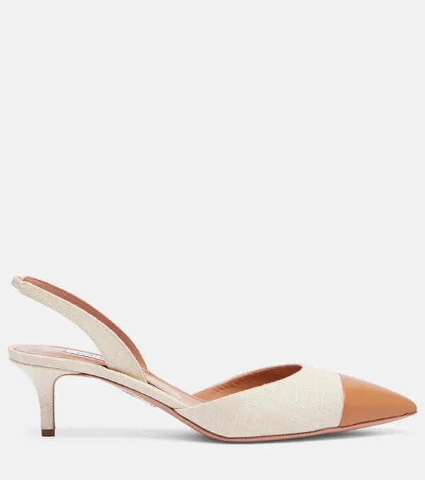 AQUAZZURA Milanese 50 Leather Slingback Pumps - Beige