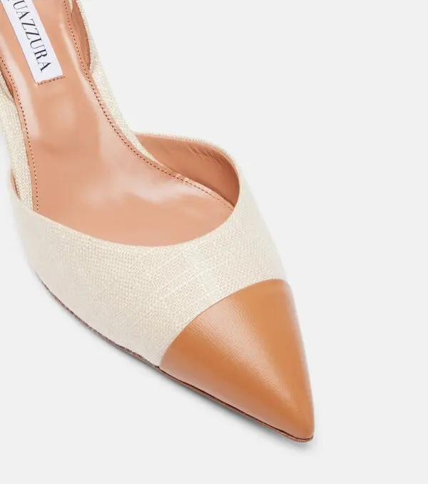 AQUAZZURA Milanese 50 Leather Slingback Pumps - Beige