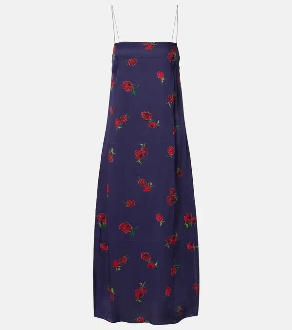 Khaite Sicily Printed Twill Slip Dress - Blue