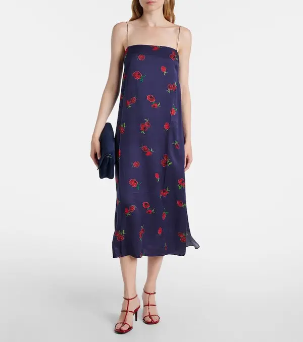 Khaite Sicily Printed Twill Slip Dress - Blue