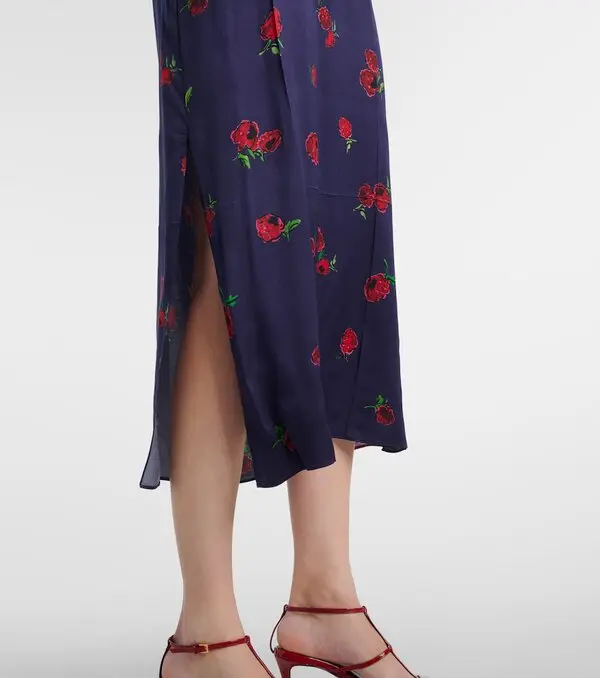 Khaite Sicily Printed Twill Slip Dress - Blue