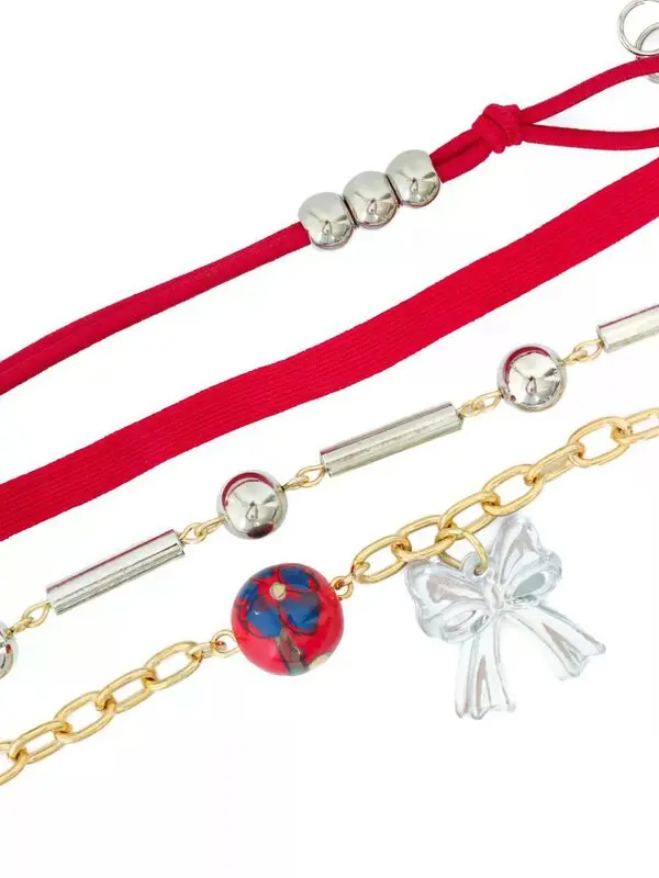 AMIR SLAMA Beaded Bow-embellished Bracelet - Red