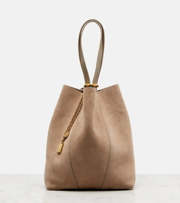 Chloé Spin Medium Suede Tote - Beige