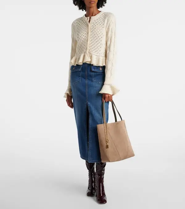 Chloé Spin Medium Suede Tote - Beige