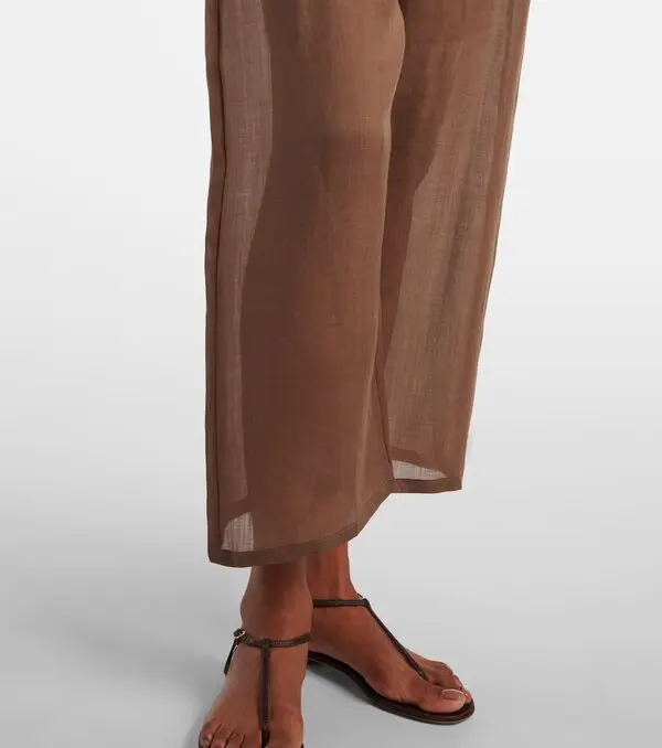 LESET Niko Ramie Cropped Barrel-leg Pants - Brown