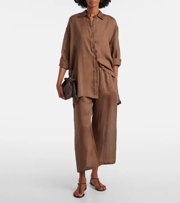 LESET Niko Ramie Cropped Barrel-leg Pants - Brown