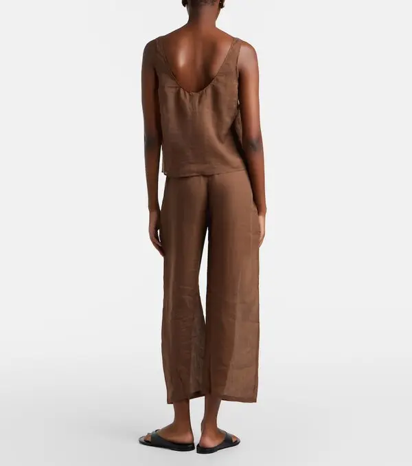 LESET Niko Ramie Cropped Barrel-leg Pants - Brown