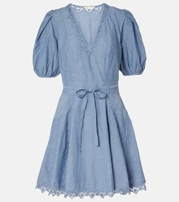 Ulla Johnson Camila Lace-trimmed Cotton Minidress - Blue