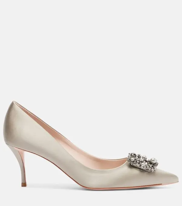 ROGER VIVIER Embellished Satin Pumps - Grey