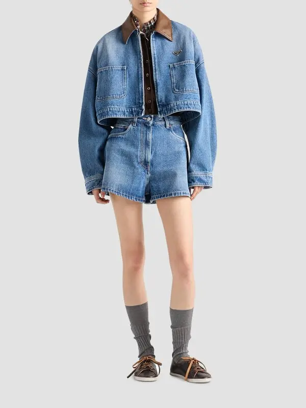Prada Cropped Denim Jacket - Blue
