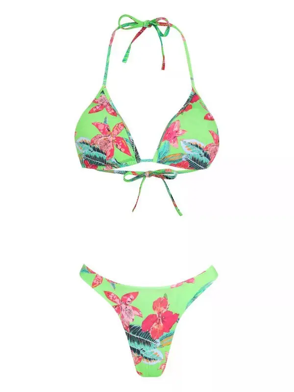 AMIR SLAMA Floral-print Triangle Bikini - Green