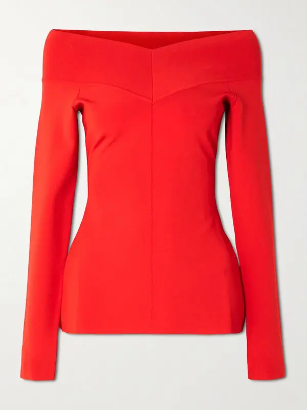 Stella McCartney Bardot Off-the-shoulder Paneled Jersey Top - Red