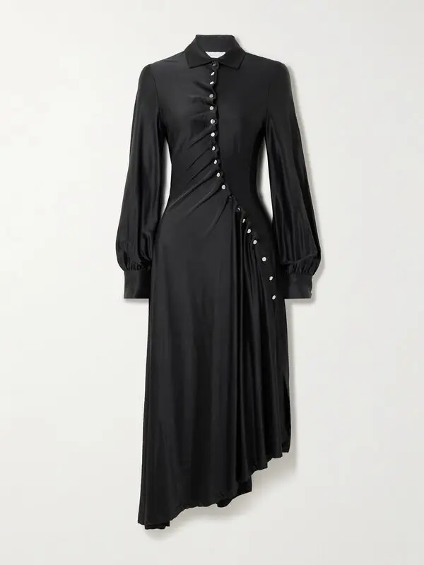 Rabanne Embellished Gathered Satin-jersey Midi Shirt Dress