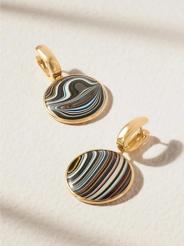 MARLA AARON Fordite And 18-karat Hoop Earrings - Gold