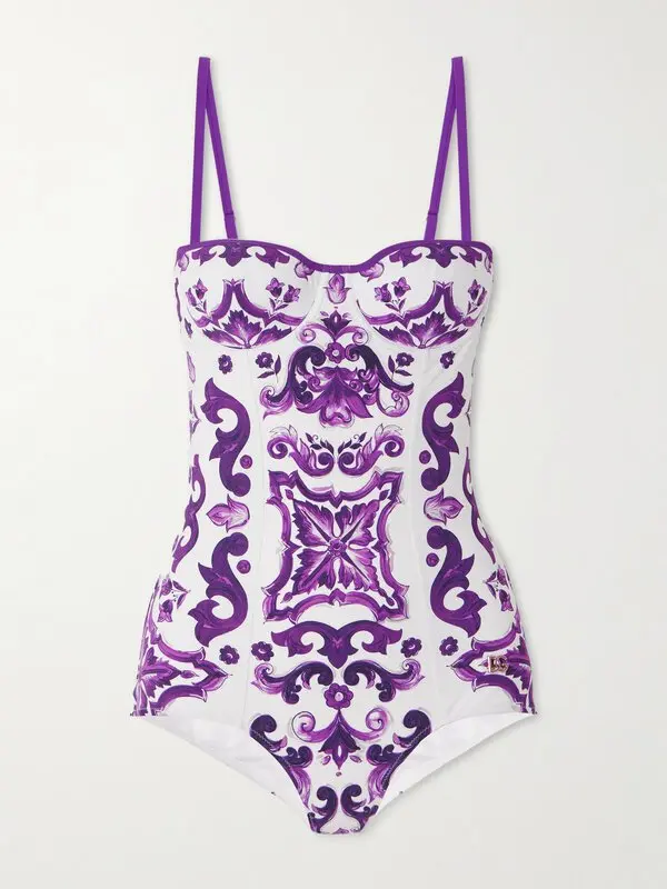 Dolce & Gabbana Majolica Viola Printed Swimsuit - Purple