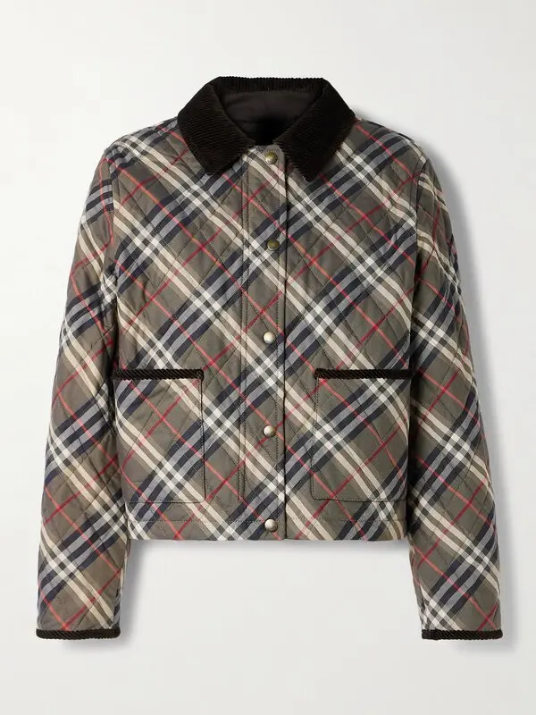 Burberry Corduroy-trimmed Quilted Checked Cotton Jacket - Multi