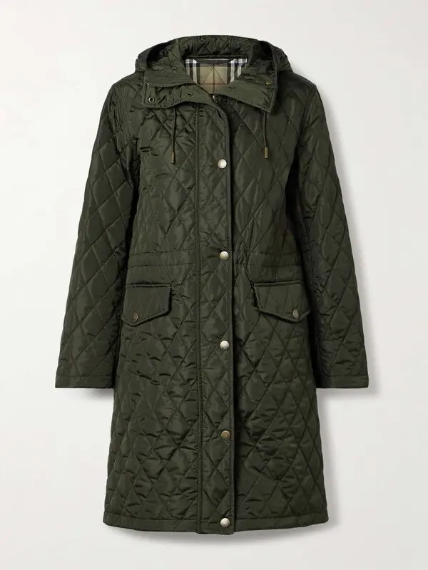 Burberry Hooded Quilted Shell Jacket - Dark Green