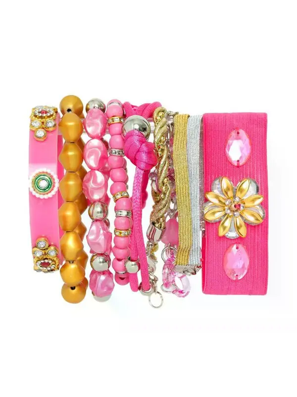 AMIR SLAMA Beaded Flower Bracelet Set - Pink