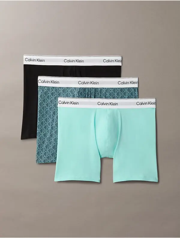 Calvin Klein Icon Cotton Stretch 3-pack Boxer Brief - Black/bijou Modern Emblem Stratified Sea/tahiti Turquoise
