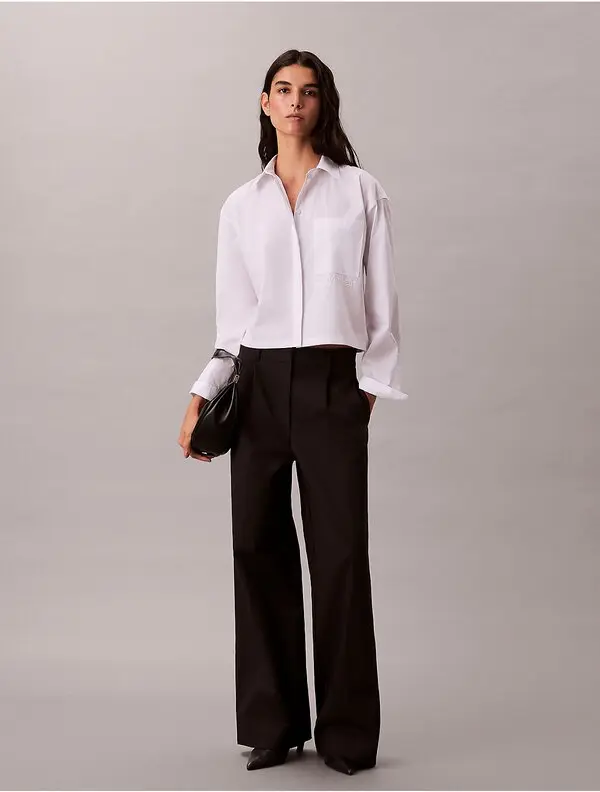 Calvin Klein Cotton Stretch Cropped Boxy Button-down Shirt