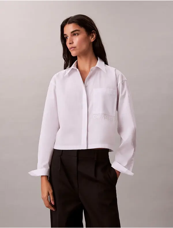 Calvin Klein Cotton Stretch Cropped Boxy Button-down Shirt