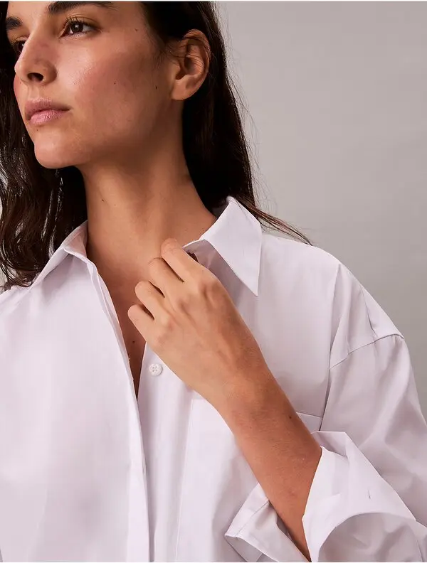 Calvin Klein Cotton Stretch Cropped Boxy Button-down Shirt